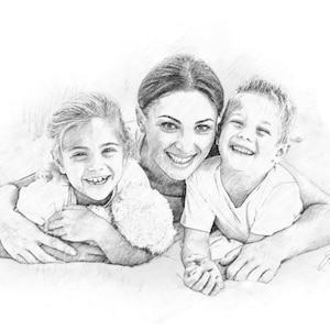 Mothers Day Portrait Custom Digital Hand Drawn Mother Portrait Family ...