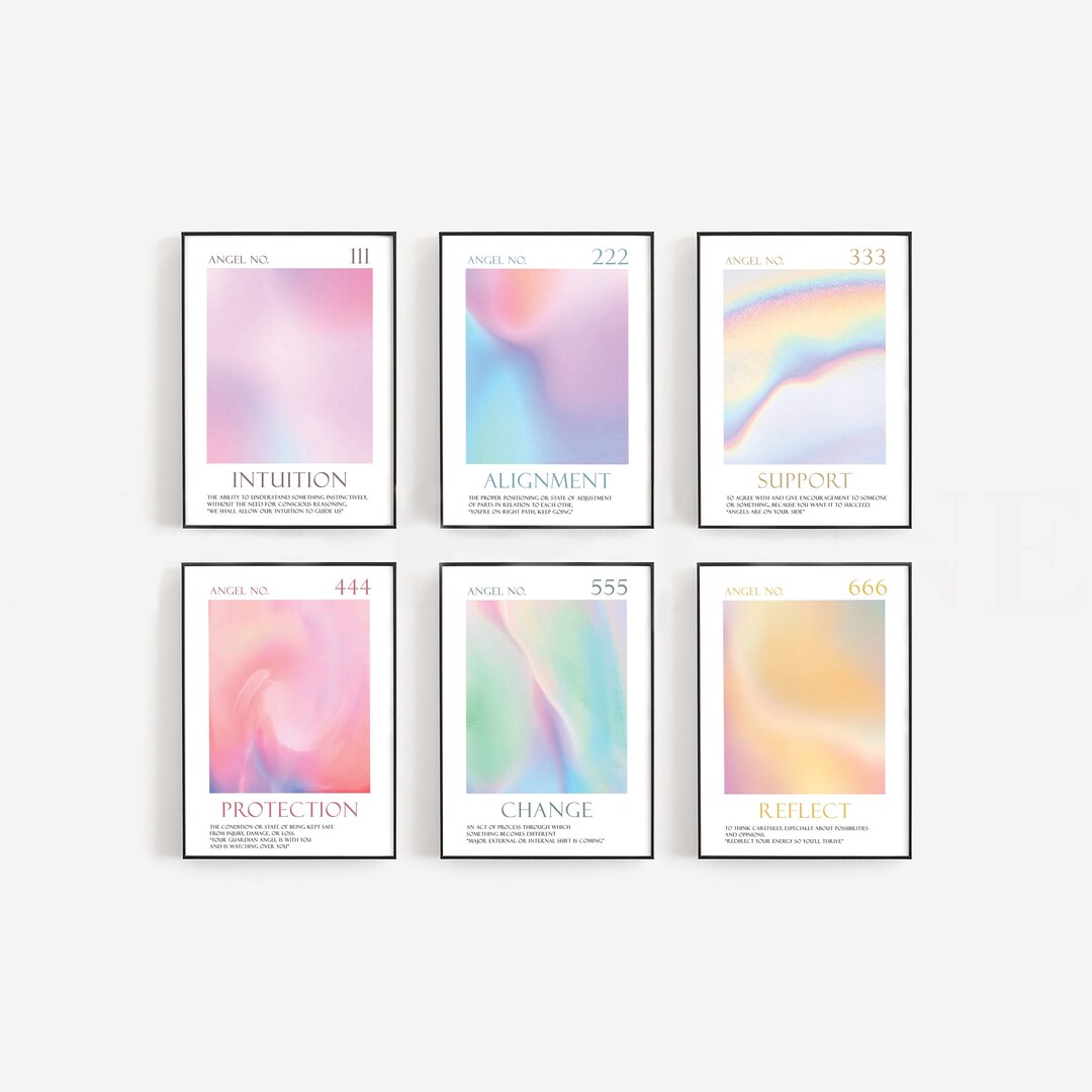 Angel Numbers 1 to 6, Set of 6 Aura Posters, Angel Number Poster ...