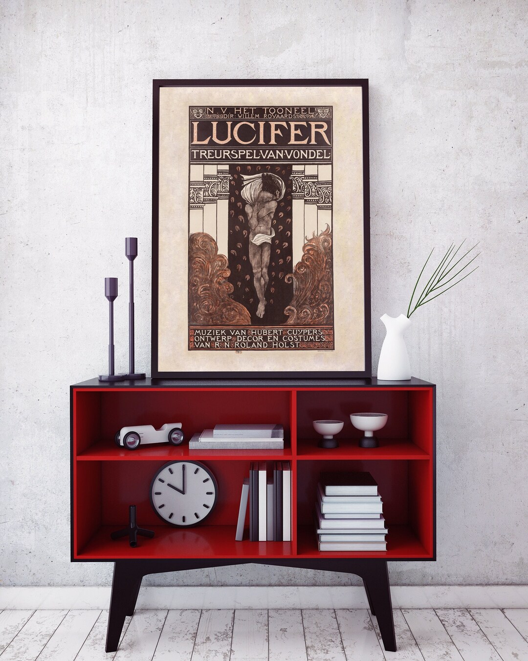 Lucifer Poster, Halloween Print, Vintage Wall Art, Art Deco, Devil ...