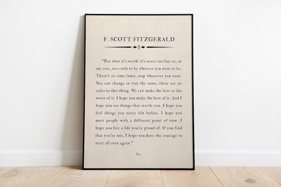 Francis Scott Fitzgerald - "for What It’s Worth" Book Page Quote, Book ...