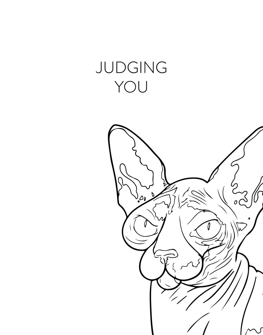 Judging You Cat Lineart, Printable Cat Poster, Funny Print Quote, Print ...