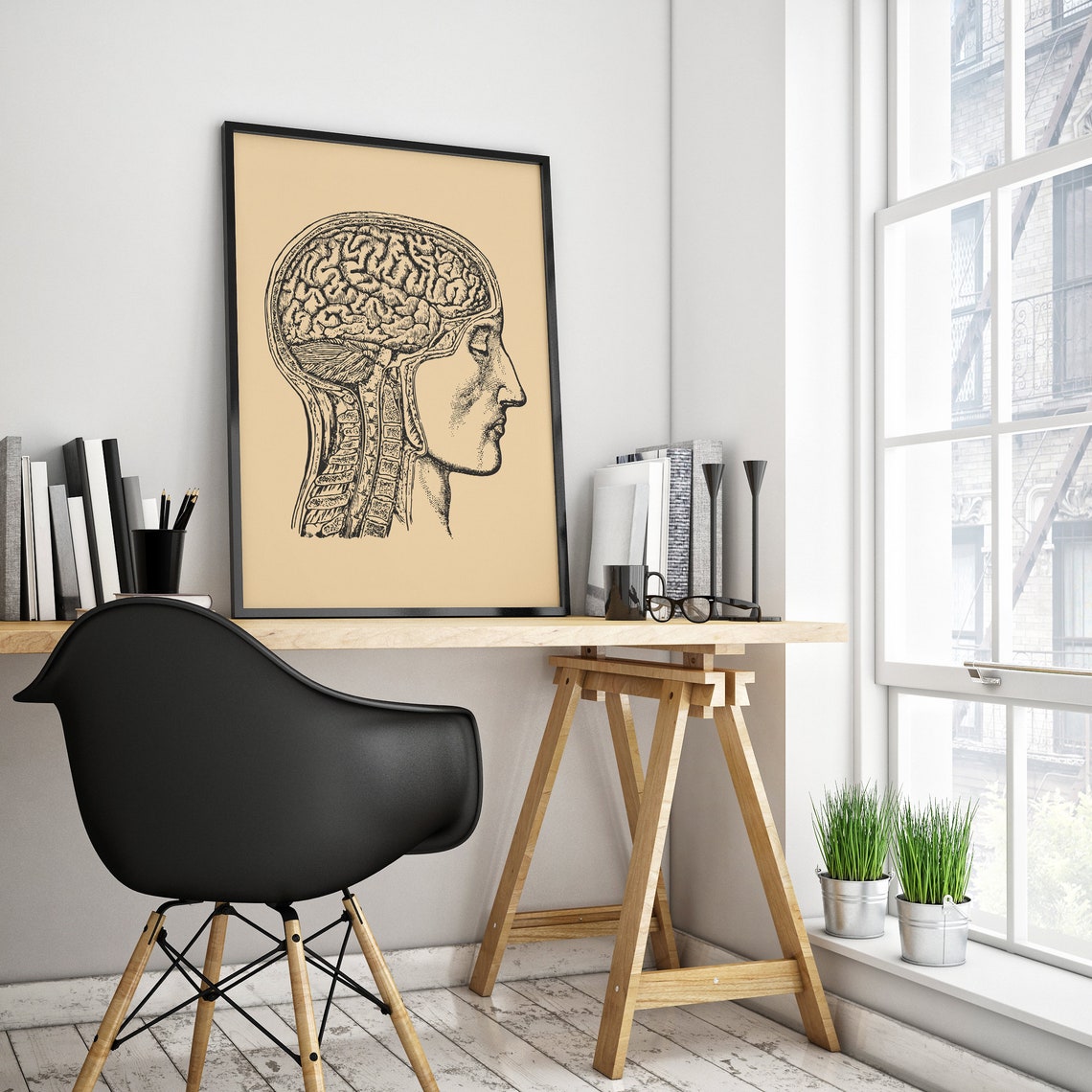 Anatomical Head Poster, Vintage Cranium Ink Sketch, Brain Anatomy ...