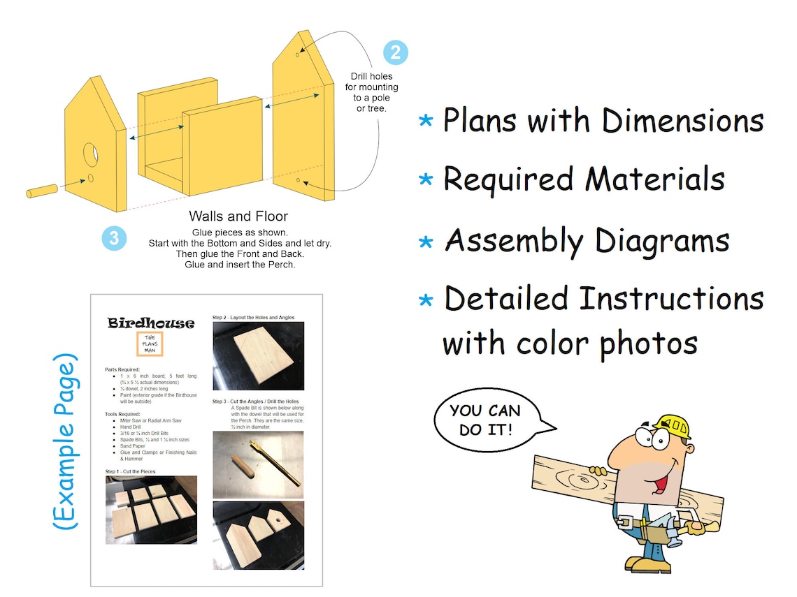 Simple Bird House Plans & Instructions Super Easy DIY Nature - Etsy