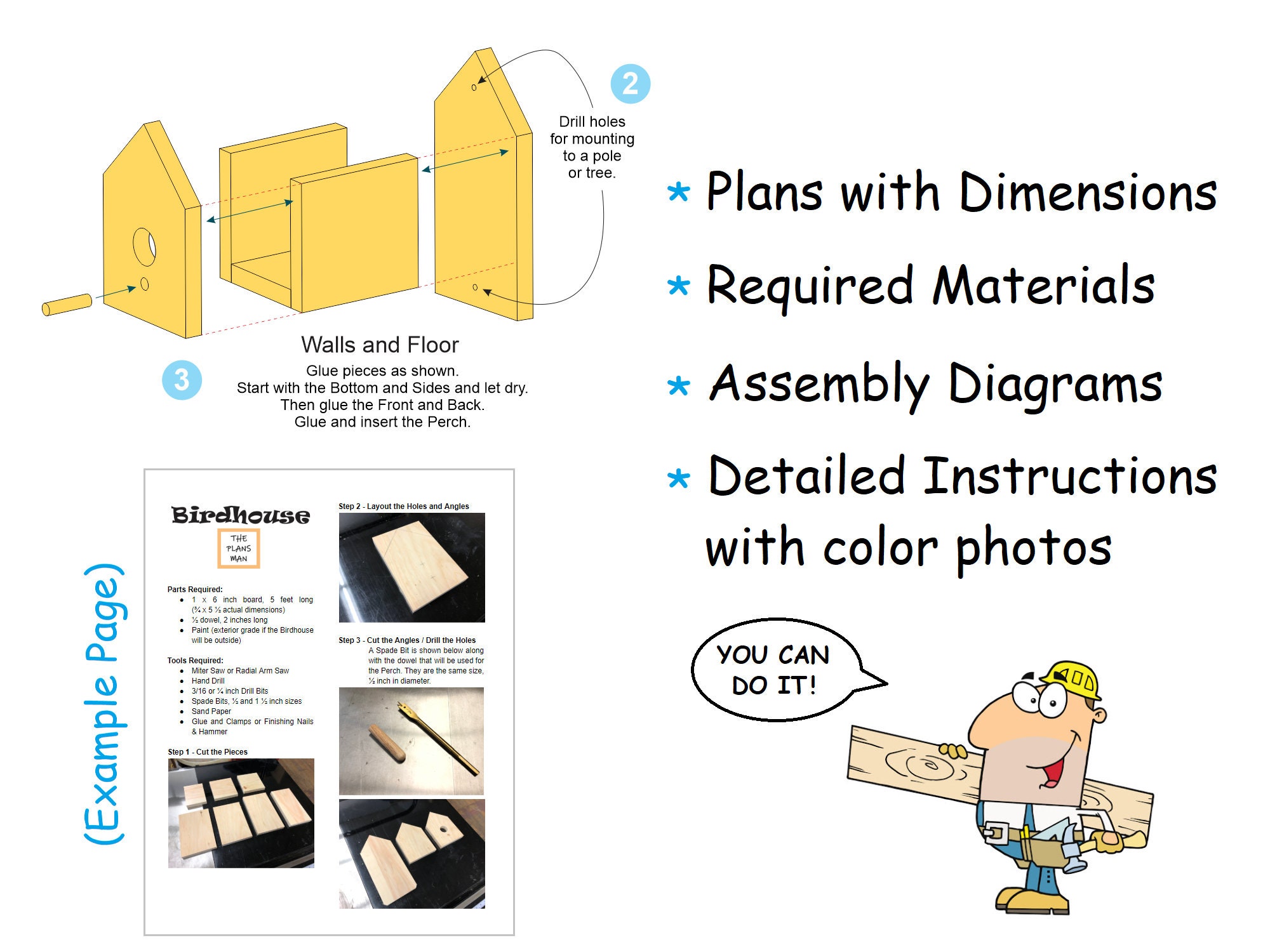 Simple Bird House Plans & Instructions Super Easy DIY Nature - Etsy