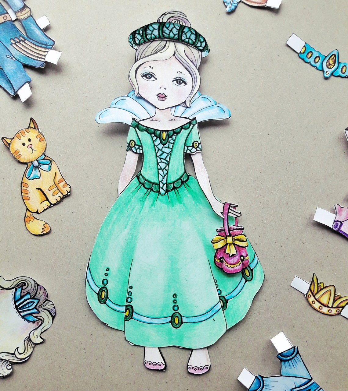 Princess Paper Doll Digital Colorful Paper Doll PDF Paper Doll ...