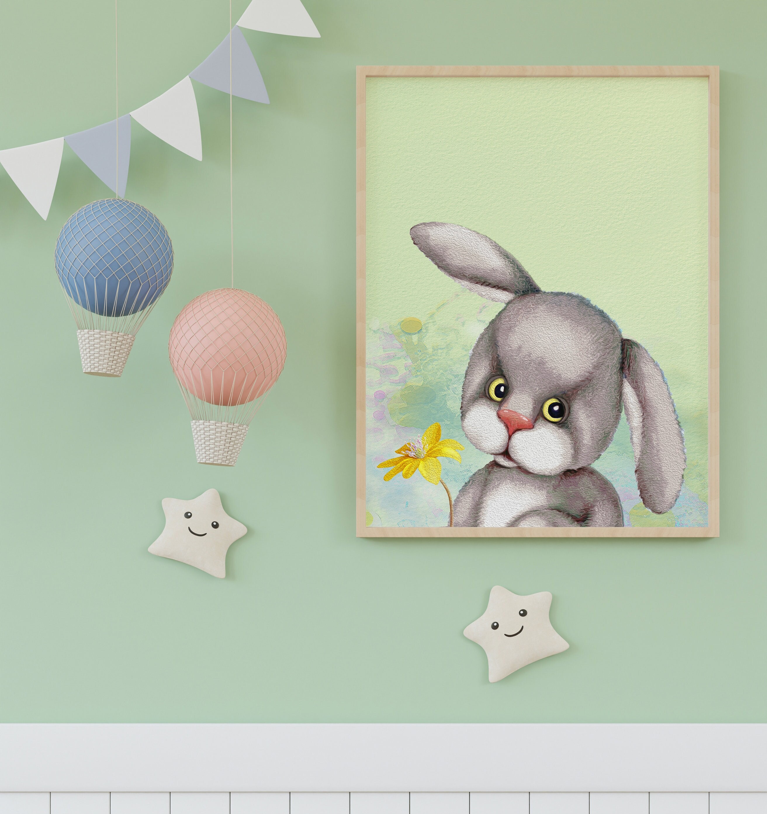 Cute Rabbit Wall Art Printable. Bunny Nursery Print. Bunny Rabbit ...