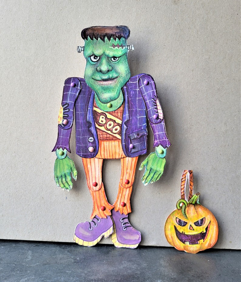 Frankenstein Articulated Paper Doll: DIY Halloween Puppet With Stand ...