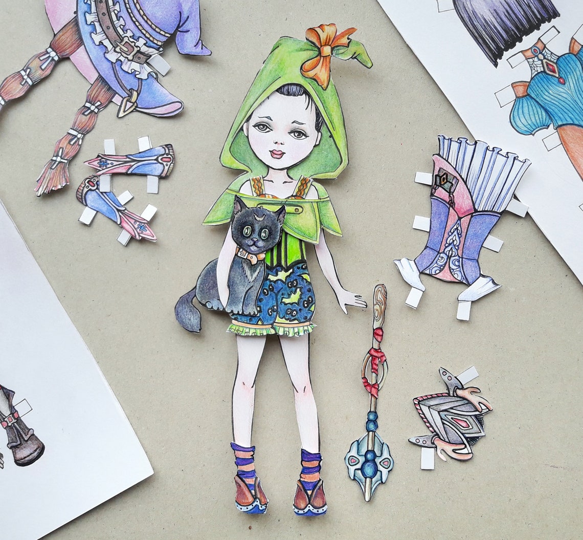 Halloween Witch Doll Printable. Digital Colorful Paper Doll. PDF Paper ...