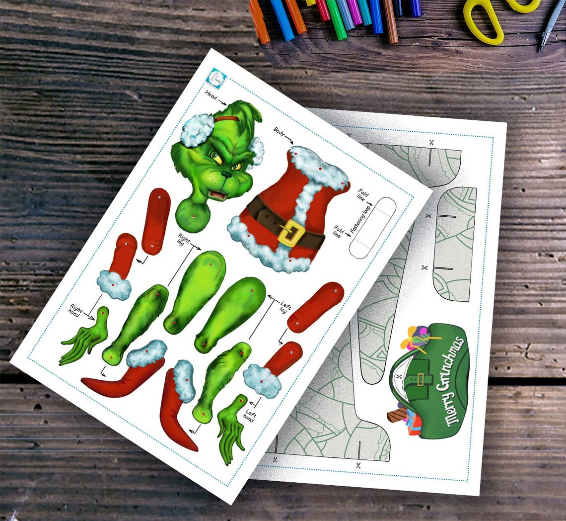 Grinch Articulated Paper Doll Printable. the Grinch Decor PDF. Late ...