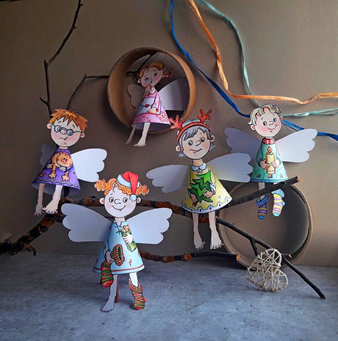 Cute Angel Figurine Set of 5 Printable Angels DIY Colorful Paper Angel ...