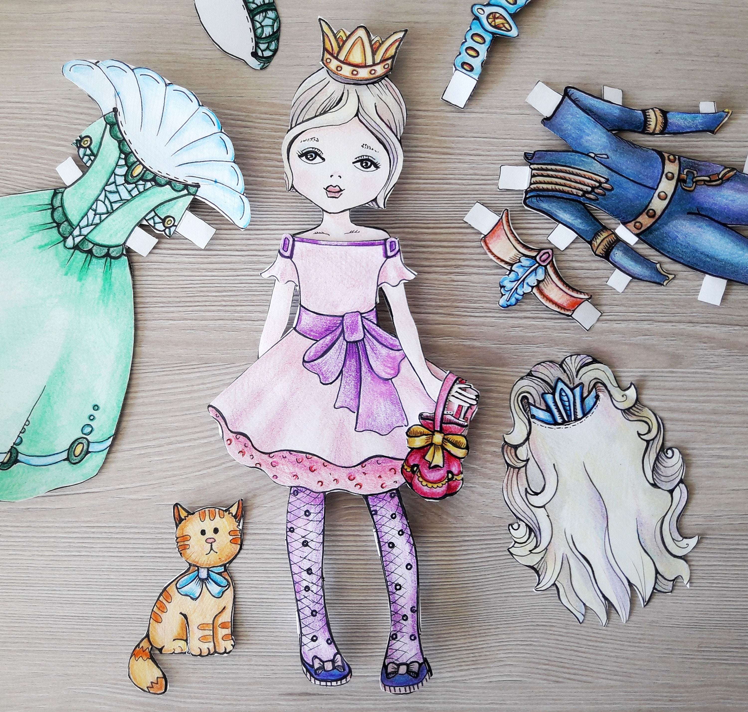 Princess Paper Doll Digital Download, Colorful Dress up Paper Doll ...