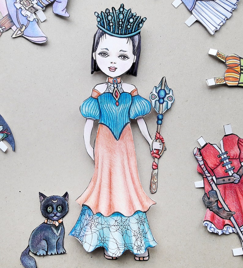 Halloween Witch Paper Doll Digital, PDF Little Witch Printable, Dress ...