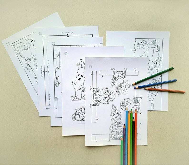 Halloween Haunted Scene. Halloween Village Coloring Pages PDF ...