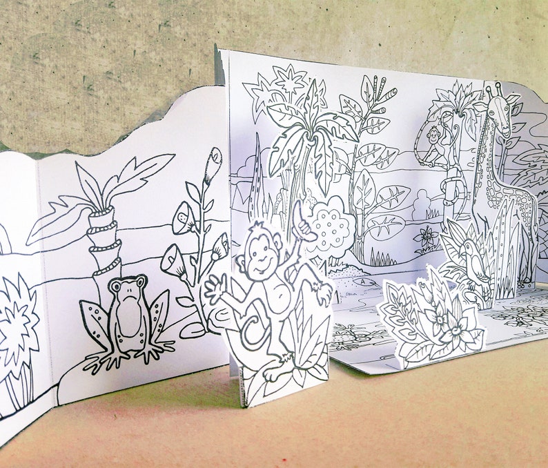 Jungle Pop up Card Coloring Pages Jungle Nursery Diorama - Etsy Australia