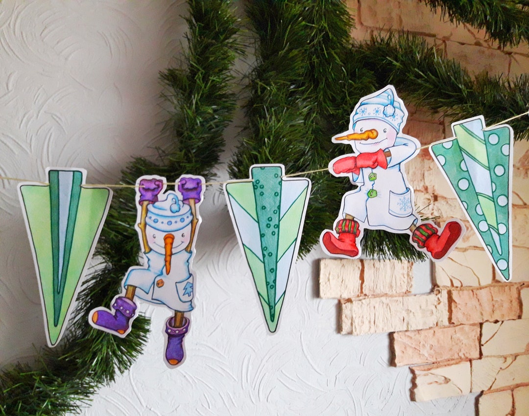 DIY Garland Printable. Cute Snowman Garland. Holiday Paper Garland ...