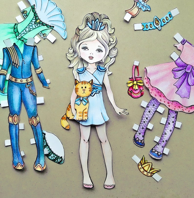 Princess Paper Doll Digital Download, Colorful Dress up Paper Doll ...