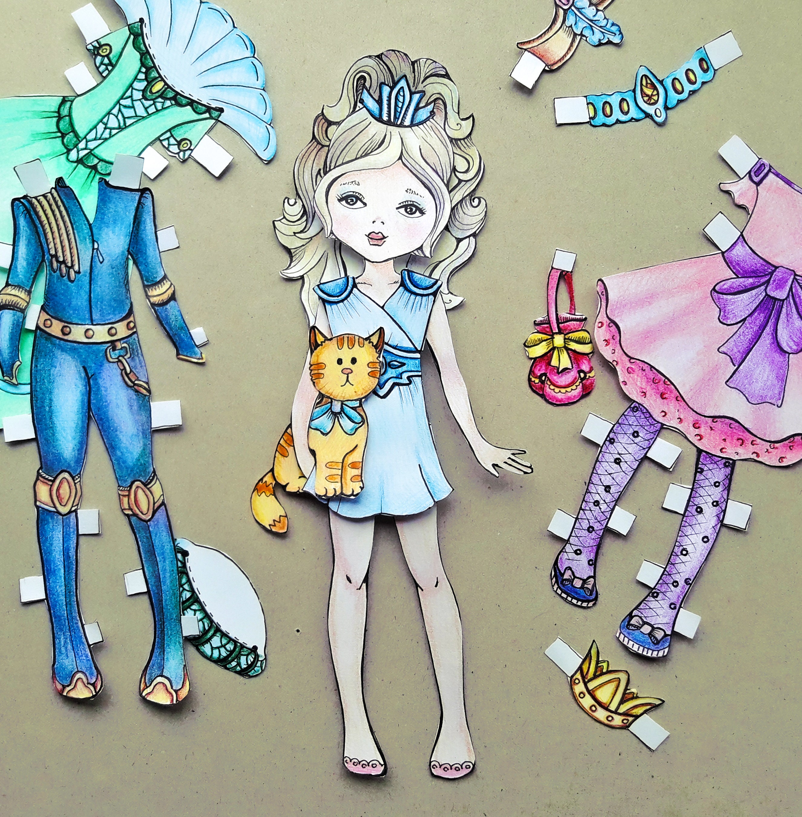 Princess Paper Doll Digital Colorful Paper Doll PDF Paper Doll ...