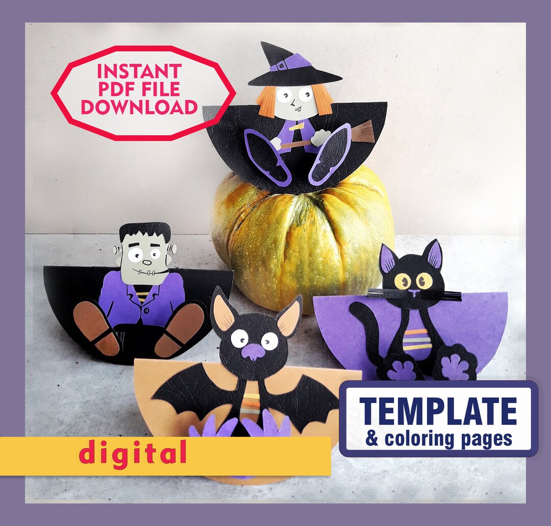 Halloween Paper Craft Kit: Bat, Frankenstein, Cat, Witch (PDF Download ...