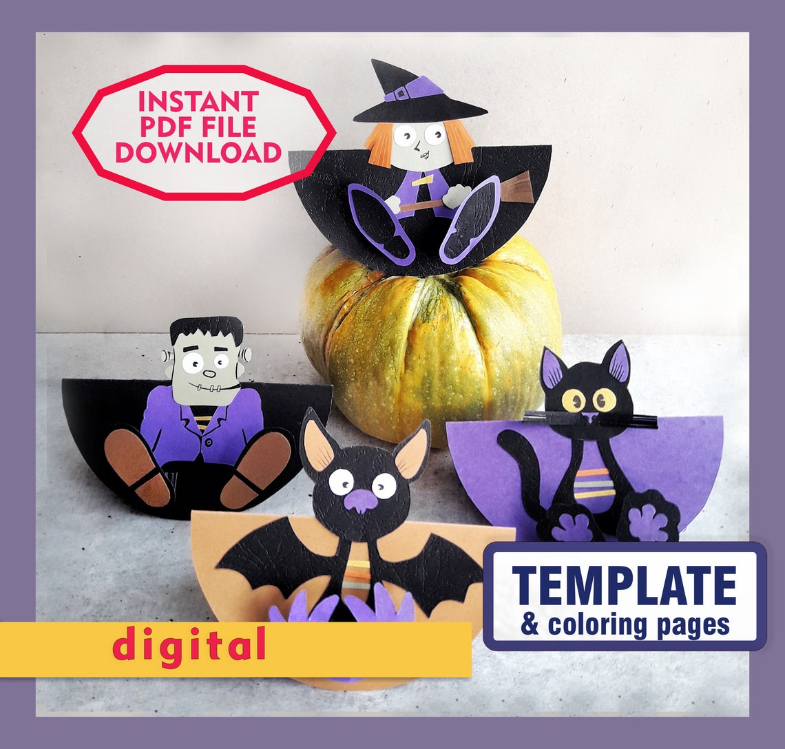 Halloween Printable Craft, Make Your Own, Cute Bat, Paper Frankenstein ...