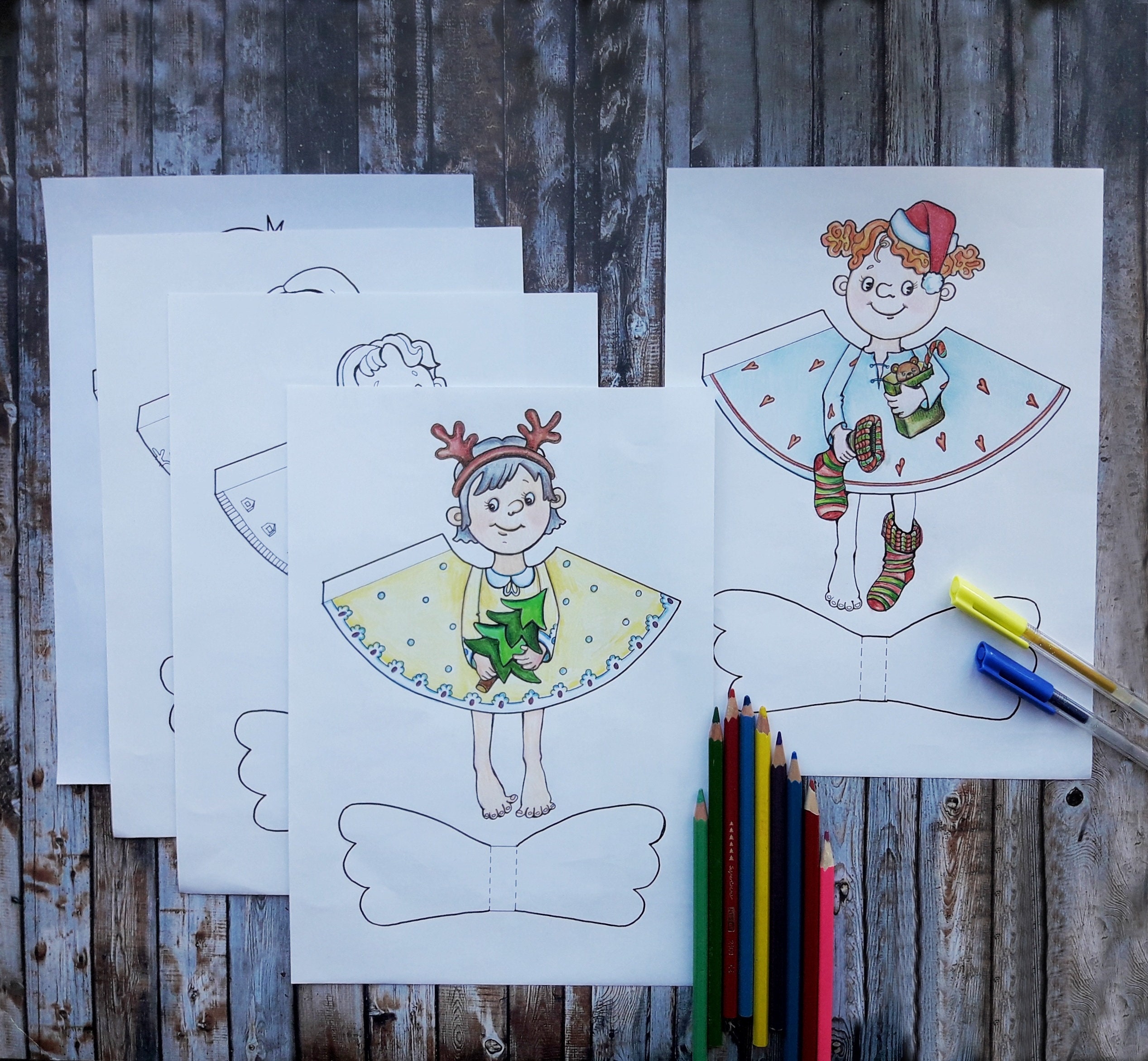Cute Angel Figurines for Coloring. Angel Paper Doll Set. Paper Angel ...