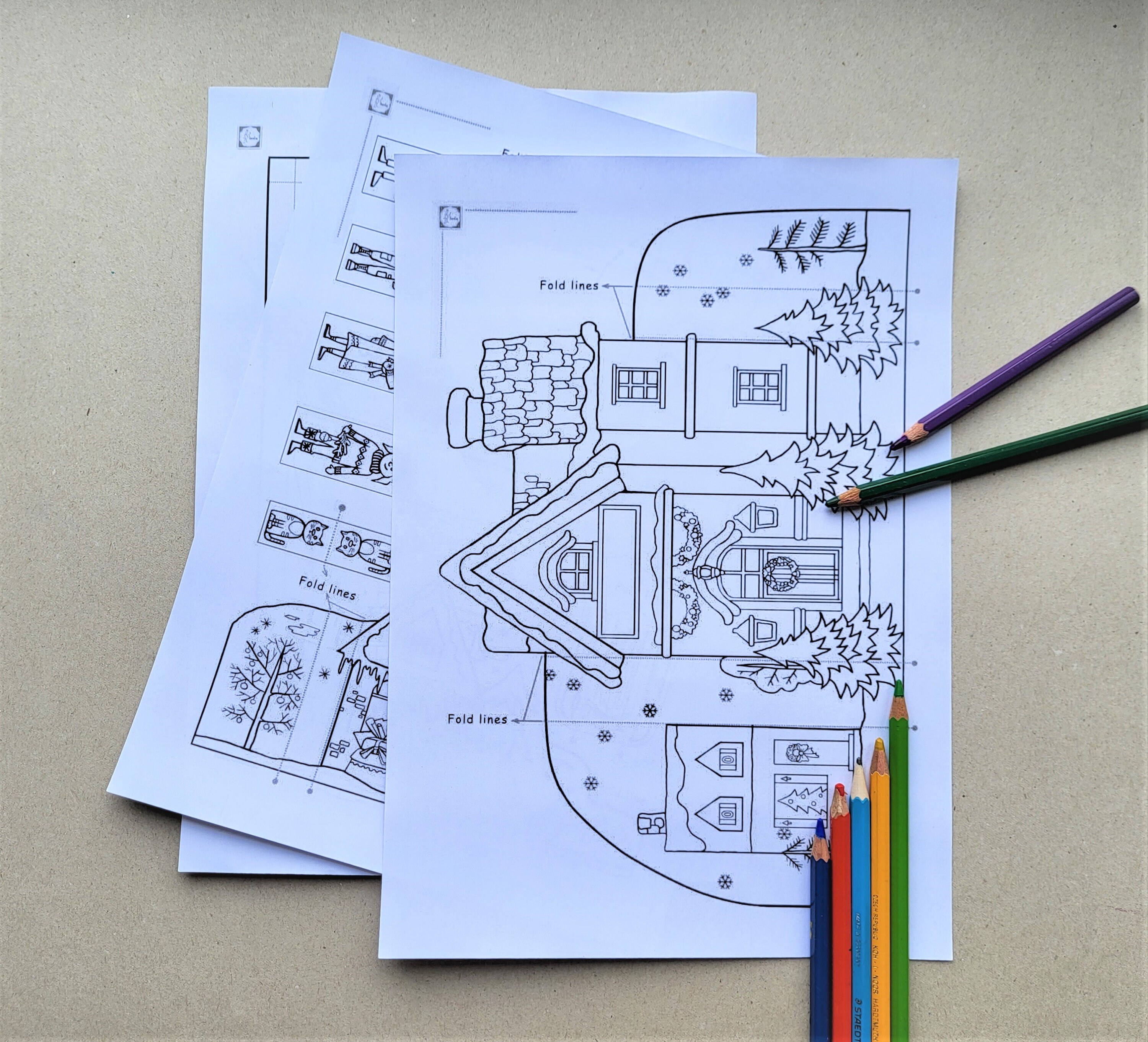 Christmas Village Paper Scene for Coloring. Christmas Activity ...