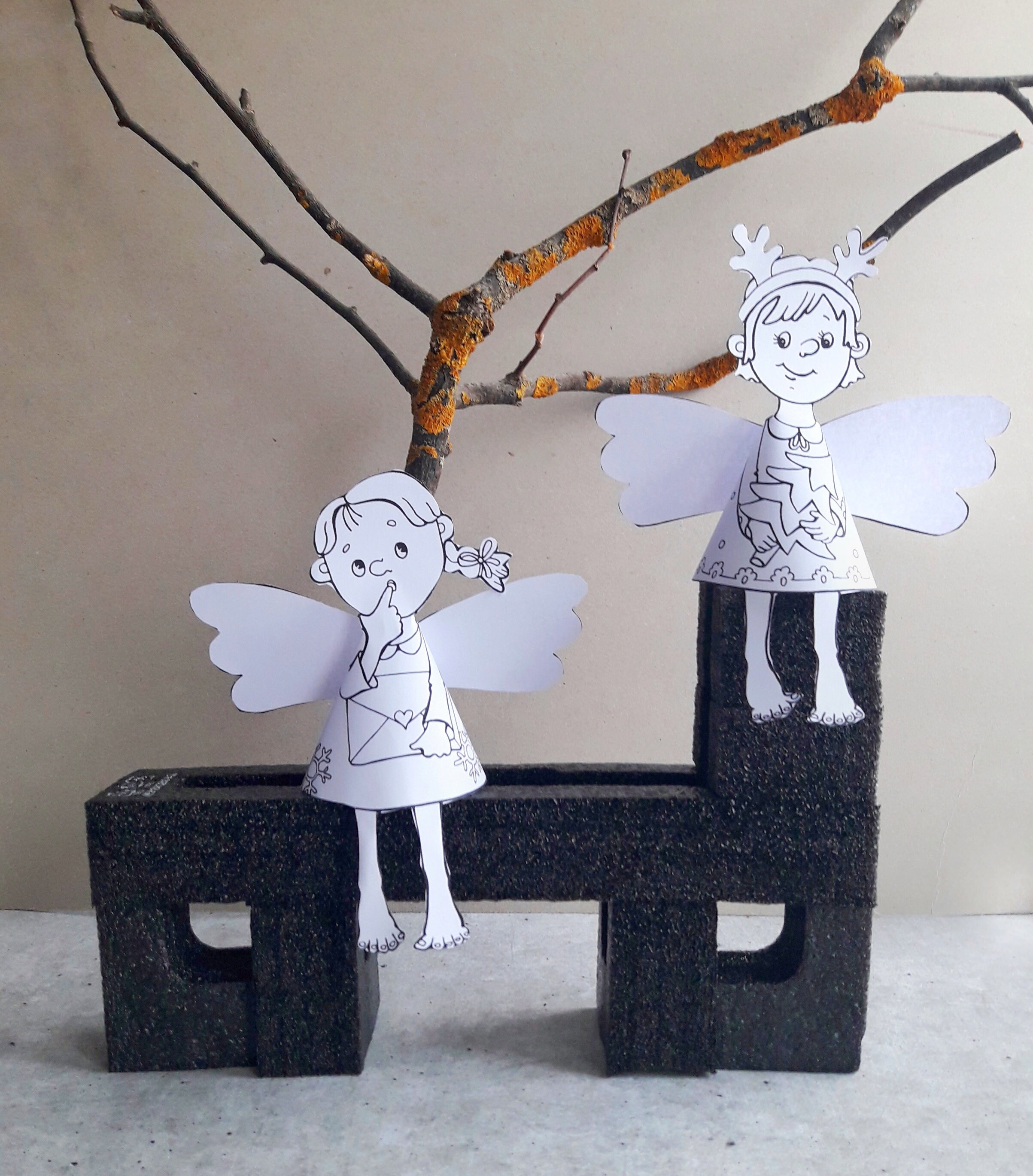 Cute Angel Figurines for Coloring. Angel Paper Doll Set. Paper Angel ...
