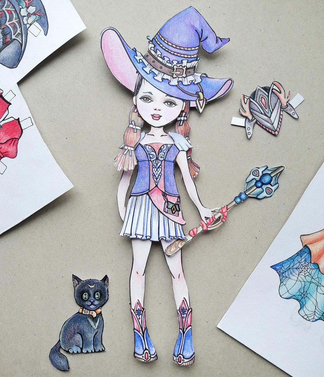 Halloween Witch Doll Printable. Digital Colorful Paper Doll. PDF Paper ...