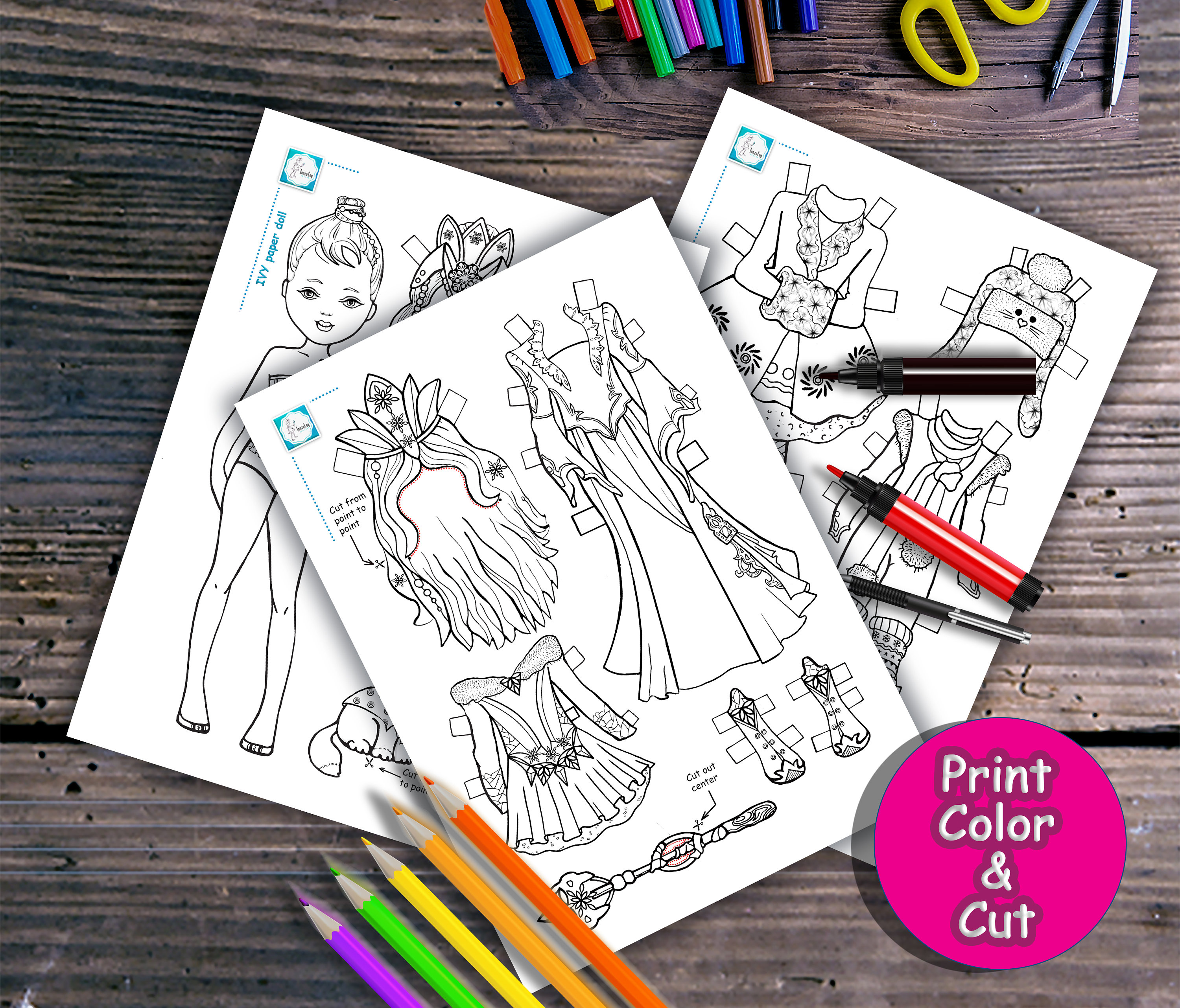 Digital Paper Doll Coloring Pages. Paper Doll Download. Ice Princess ...