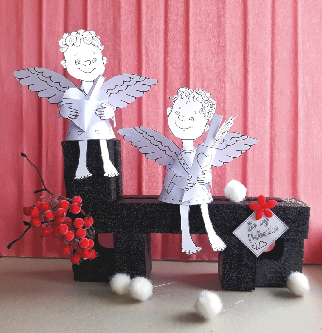 Valentines Day Coloring Pages, Cupid Paper Craft Kit, Printable 3D ...