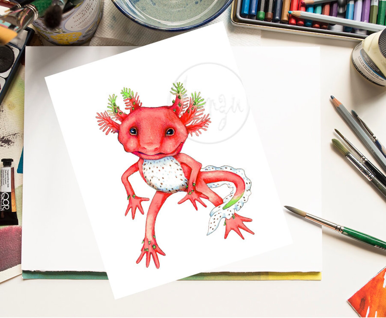 Axolotl Wall Art. Cute Axolotl. Salamander Poster. Dragonfruit Axolotl ...