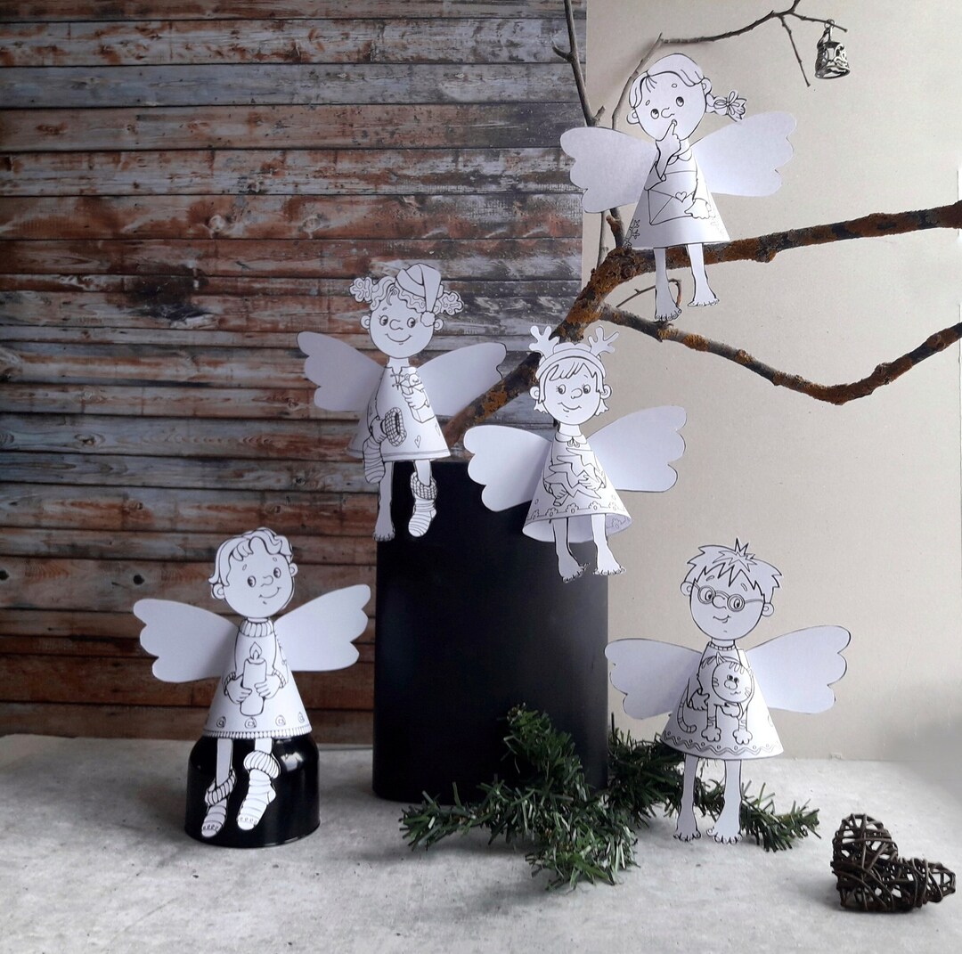 Cute Angel Figurines for Coloring. Angel Paper Doll Set. Paper Angel ...