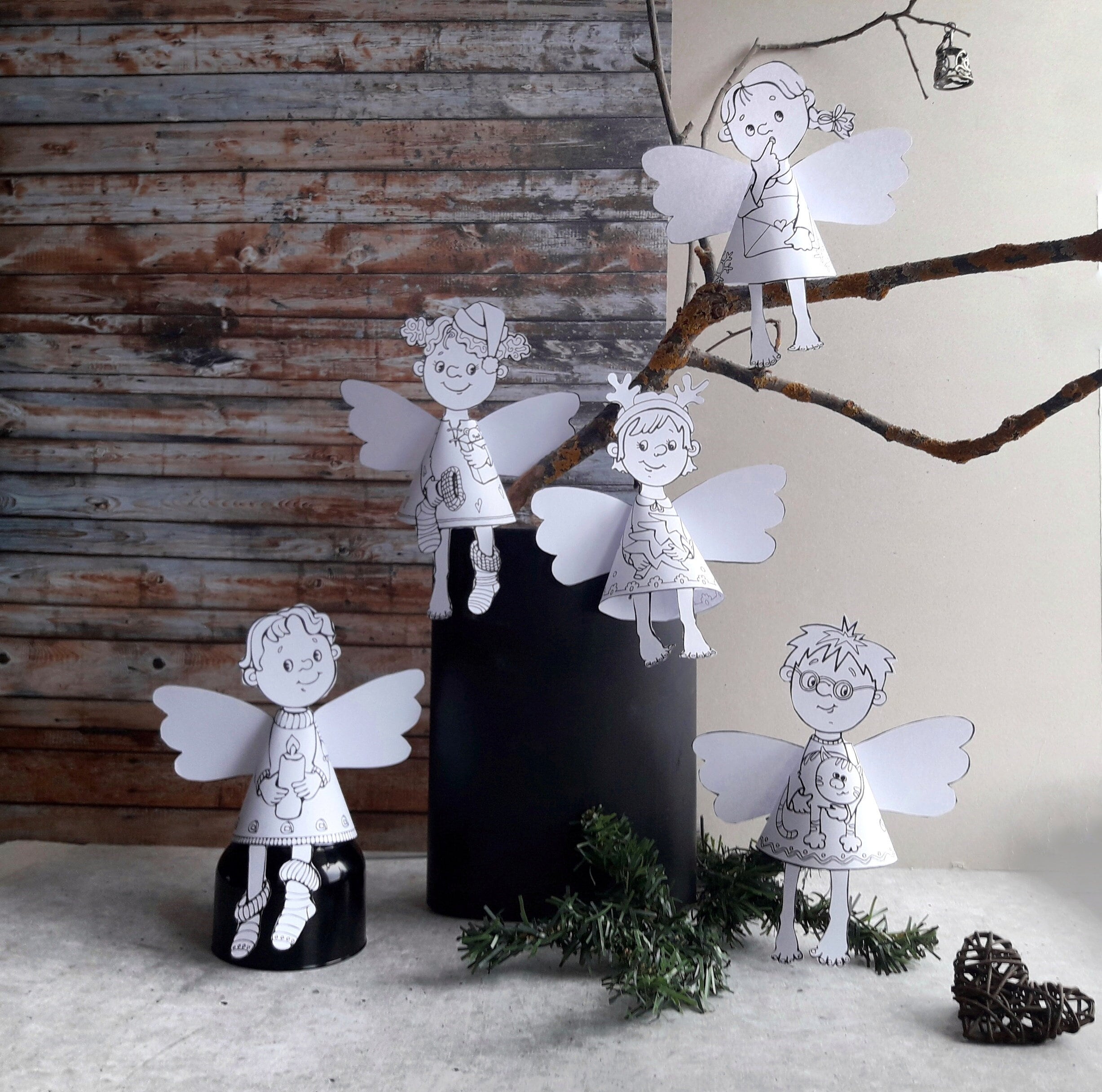 Cute Angel Figurines for Coloring. Angel Paper Doll Set. Paper Angel ...