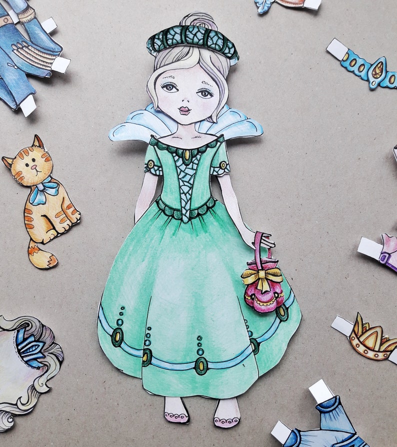 Digital Paper Doll Coloring Pages PDF Princess Paper Doll Paper Doll ...