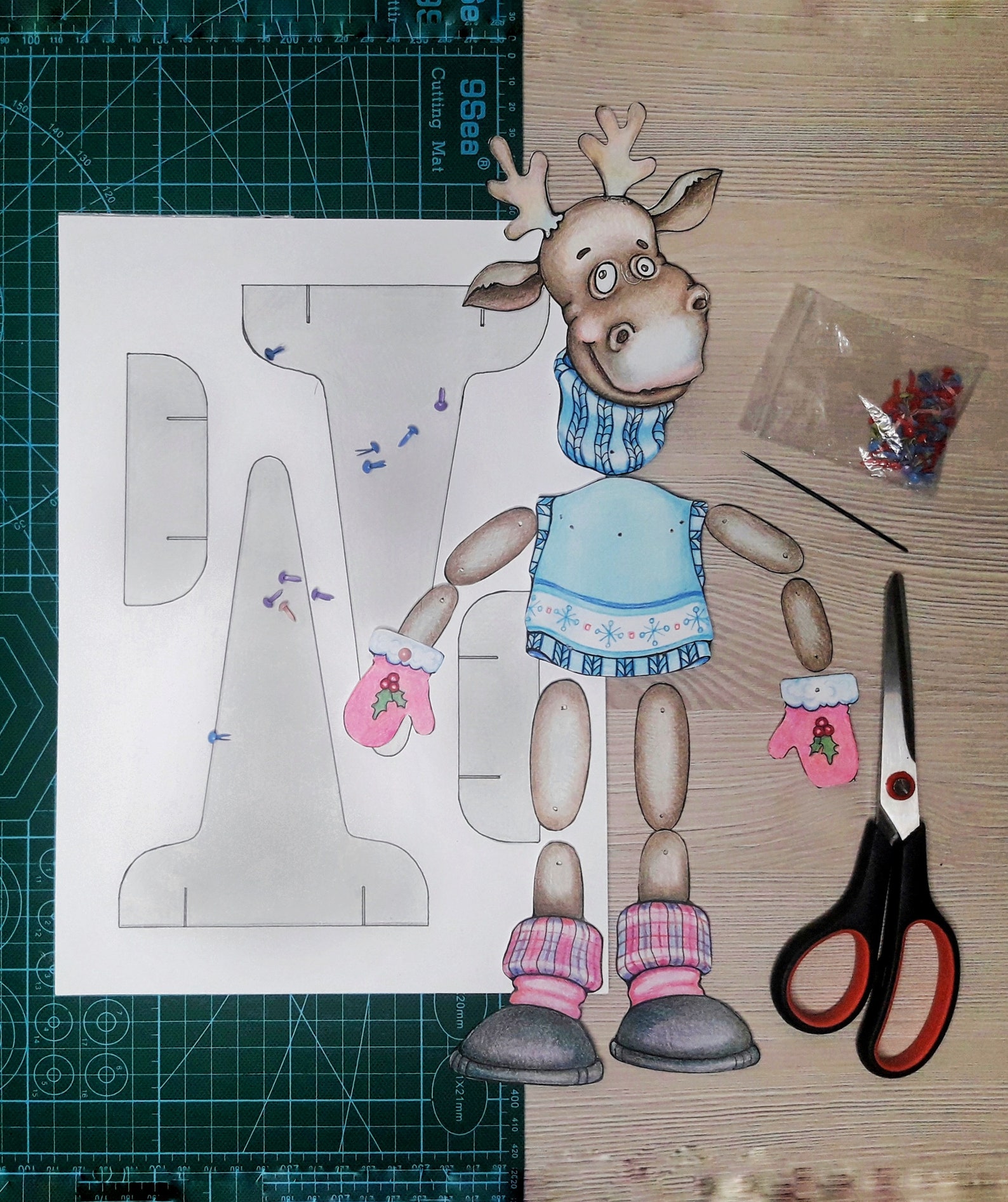 Printable Christmas Reindeer Articulated Paper Doll Paper Craft Deer ...