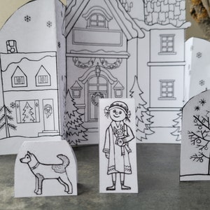 Christmas Village Paper Scene for Coloring. Christmas Activity ...
