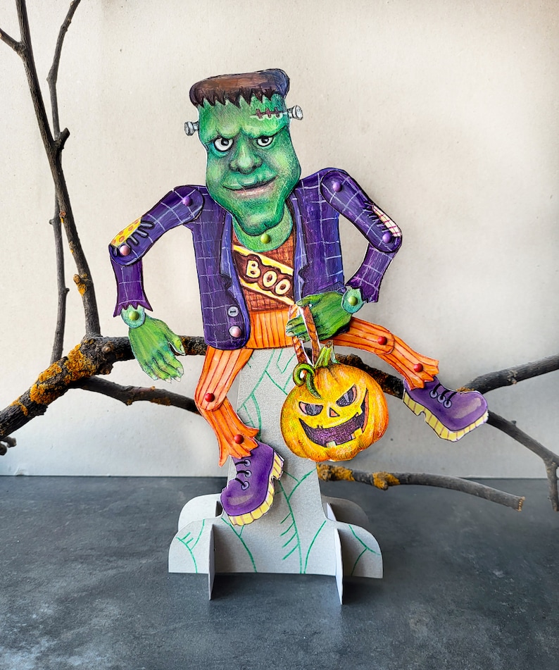 Frankenstein Articulated Paper Doll: DIY Halloween Puppet With Stand ...