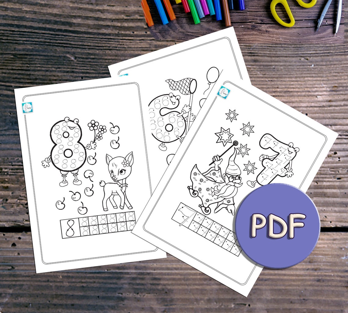 Number Tracing Coloring Pages 1 to 10. Learning Numbers. Preschool ...