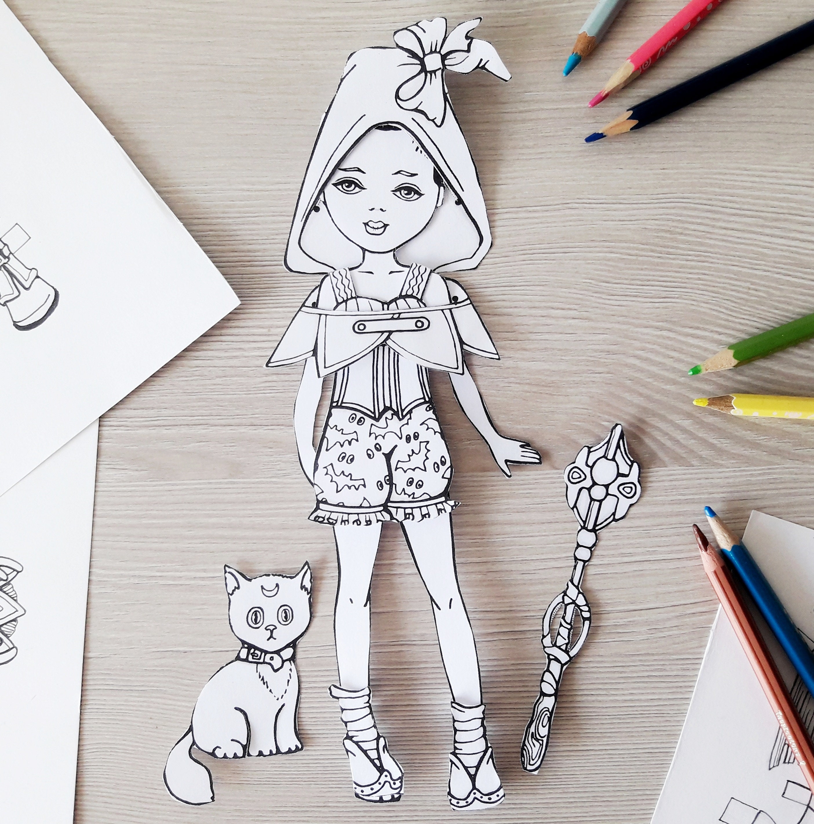 Witch Doll Printable. Digital Paper Doll Coloring Pages PDF. Halloween ...