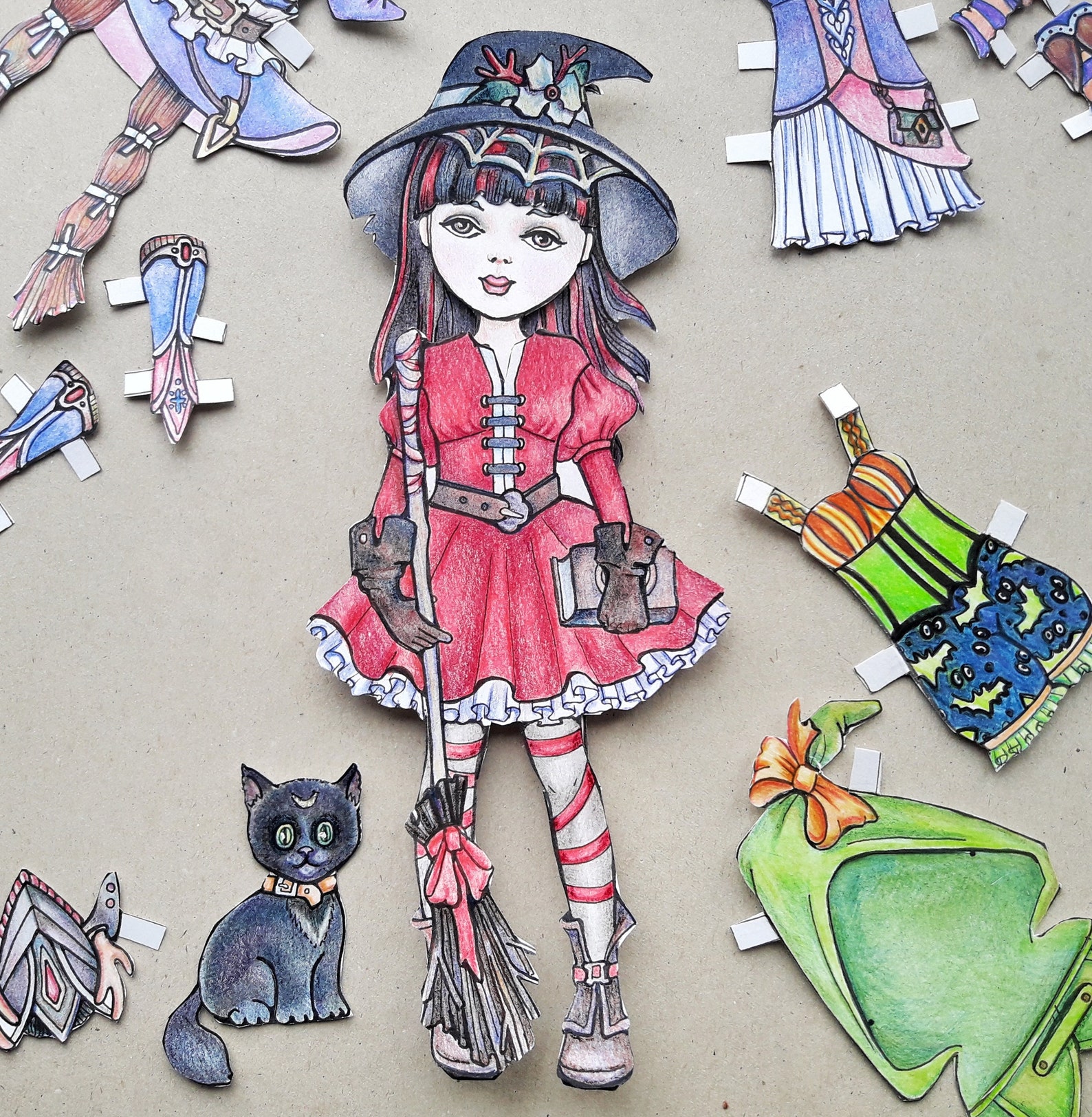 Halloween Witch Doll Printable. Digital Colorful Paper Doll. PDF Paper ...