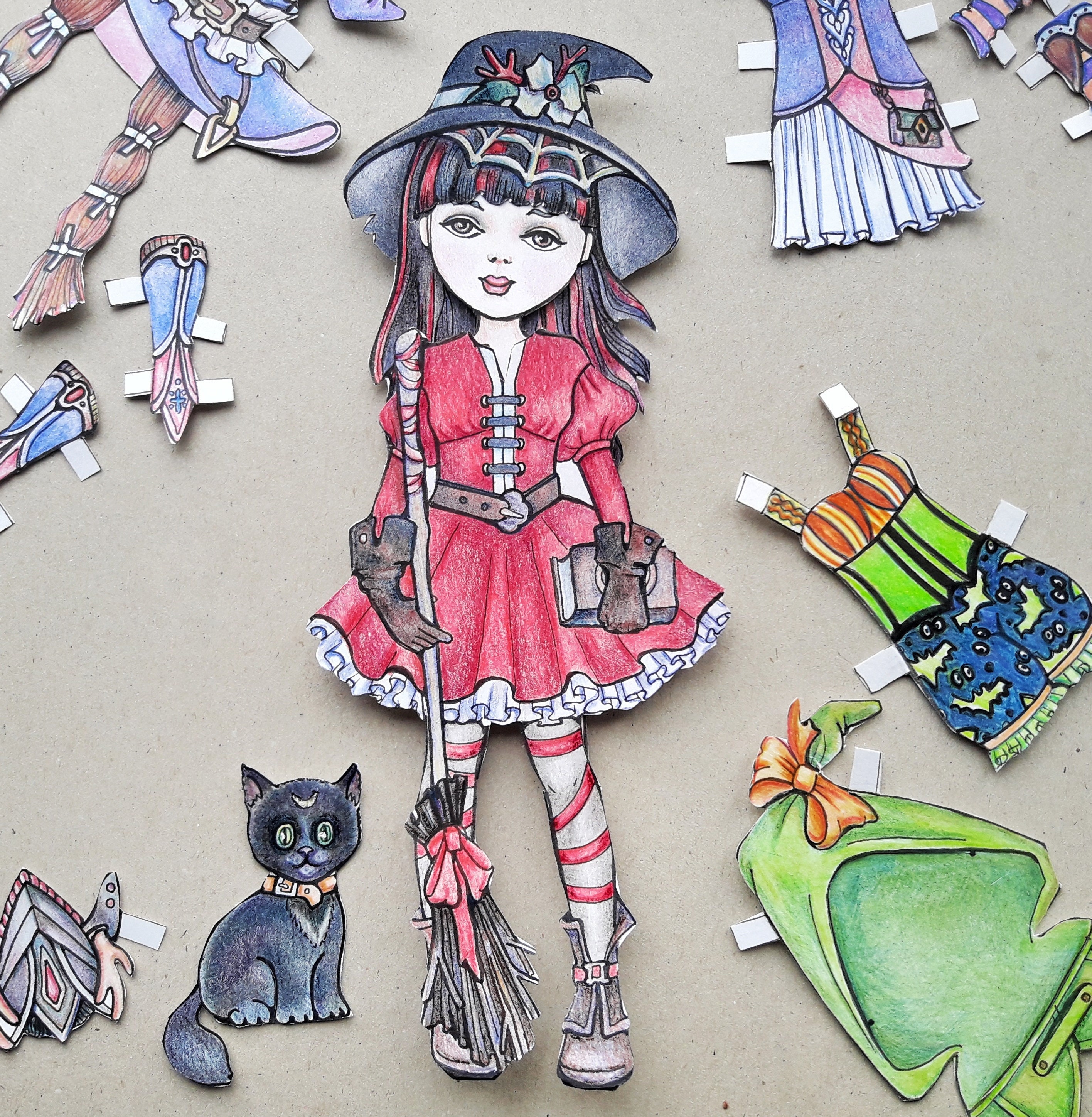 Halloween Witch Doll Printable. Digital Colorful Paper Doll. PDF Paper ...