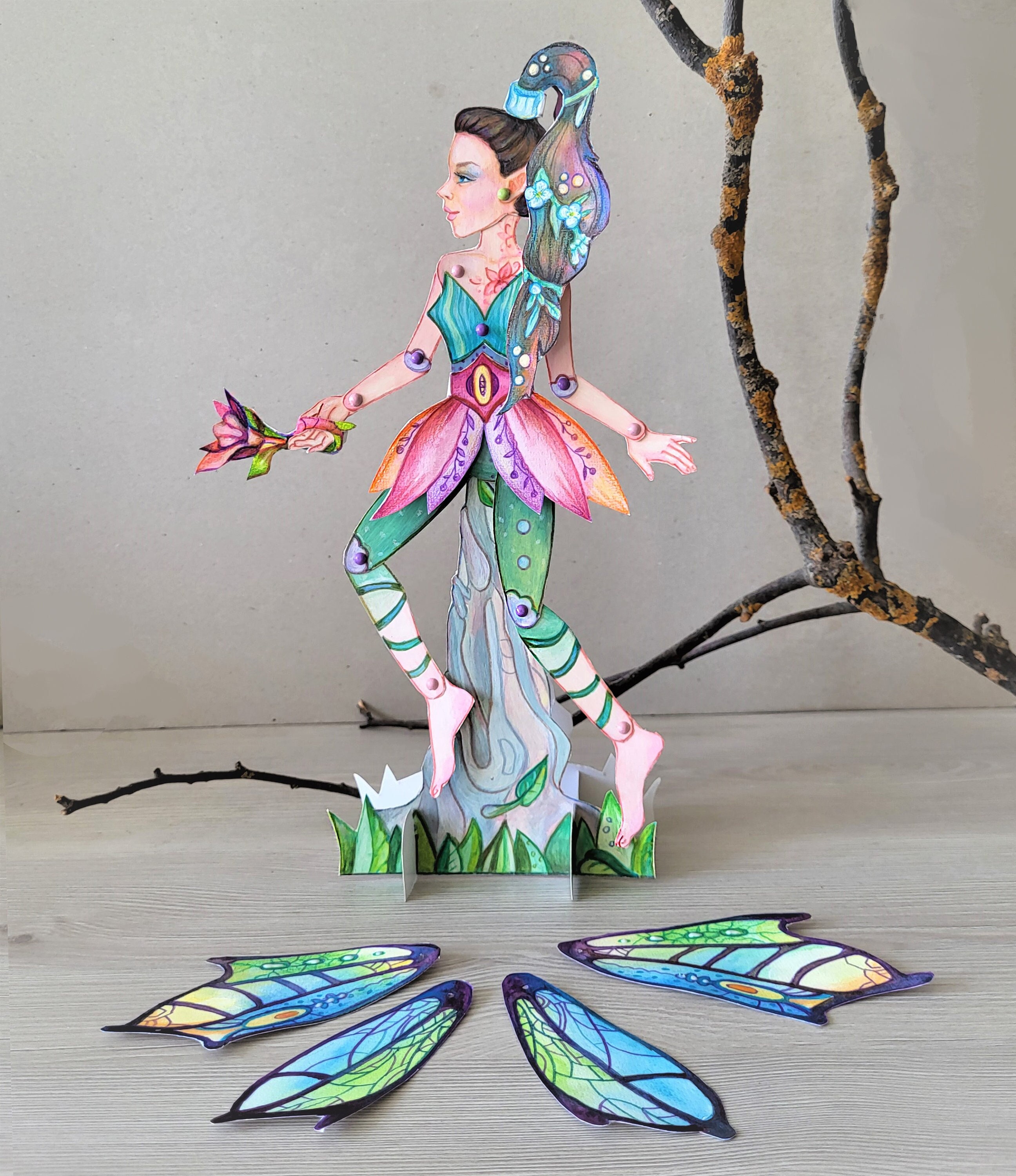 Printable Fairy Paper Doll. DIY Articulated Paper Doll With Doll Stand ...