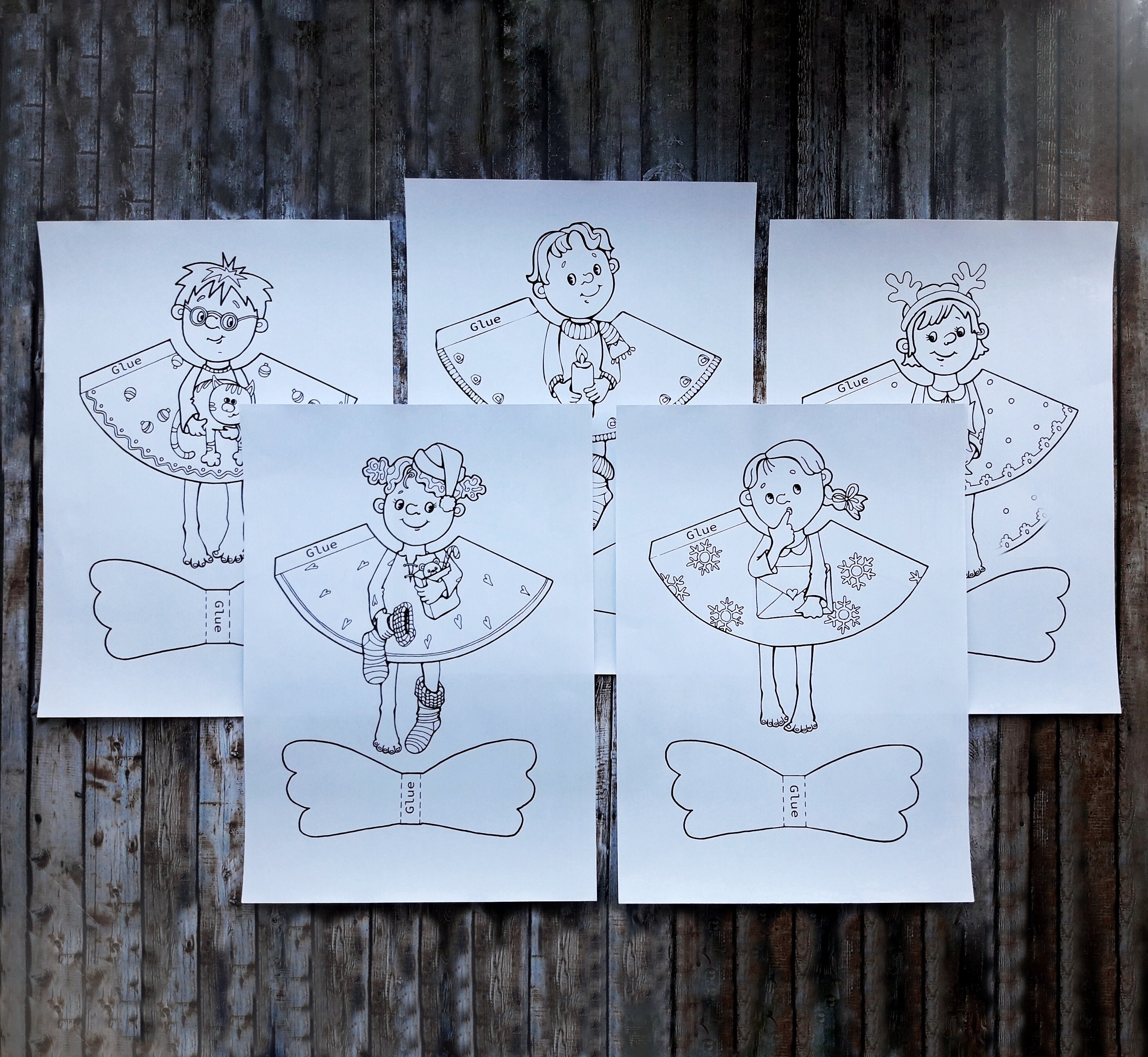 Cute Angel Figurines for Coloring. Angel Paper Doll Set. Paper Angel ...