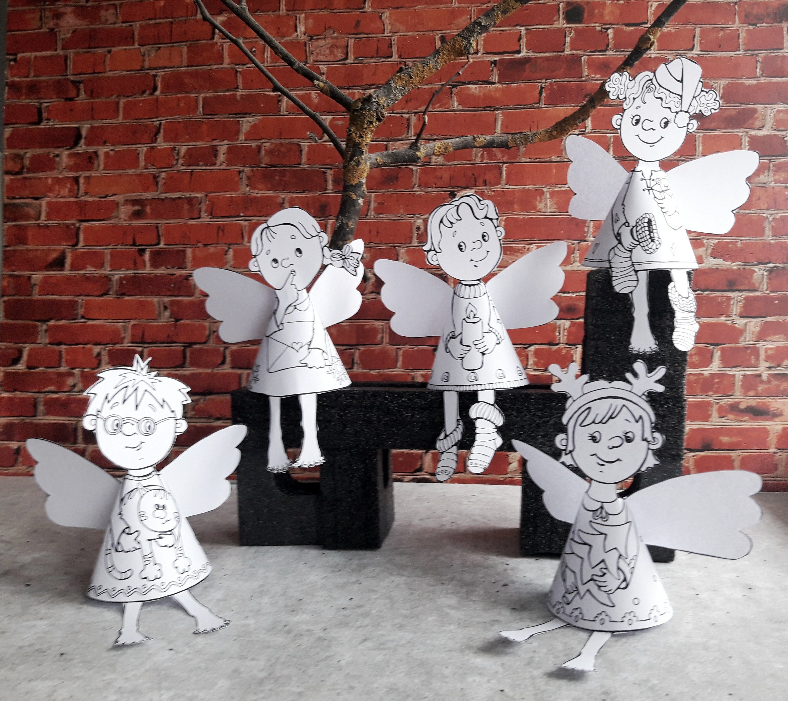Cute Angel Figurines for Coloring. Angel Paper Doll Set. Paper Angel ...