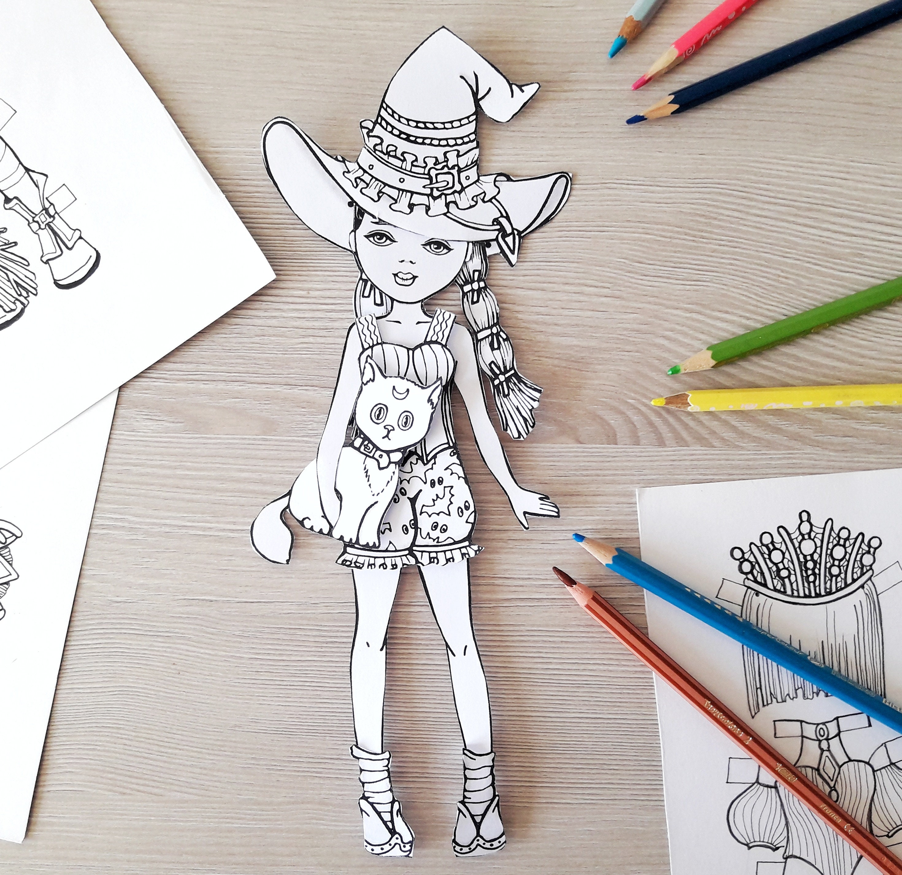Witch Doll Printable. Digital Paper Doll Coloring Pages PDF. Halloween ...
