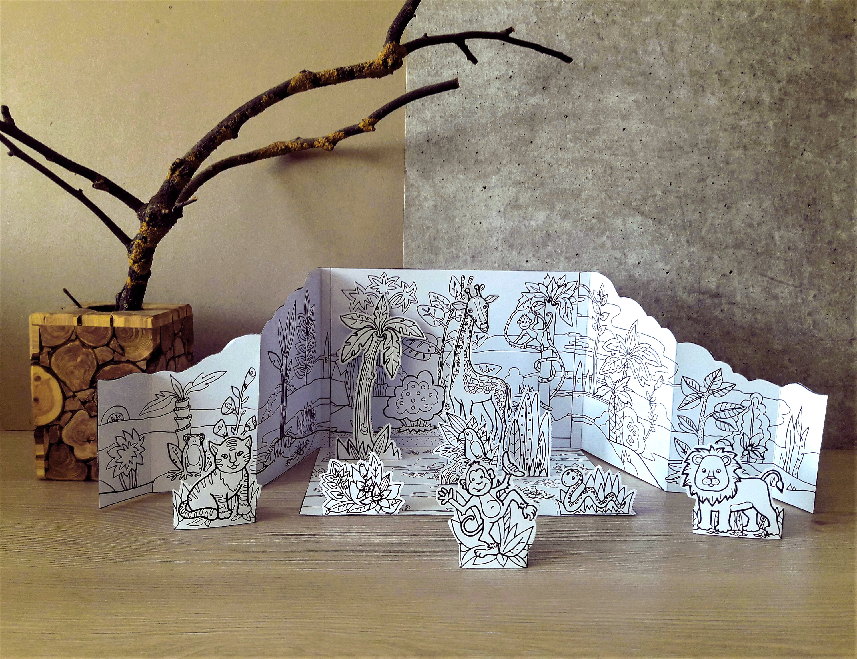 Jungle Pop up Card Coloring Pages Jungle Nursery Diorama Printable ...