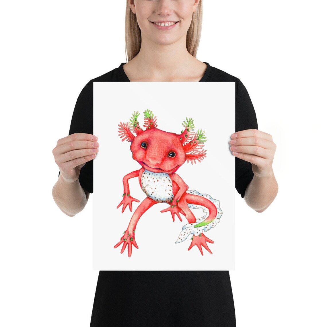 Axolotl Wall Art. Cute Axolotl. Salamander Poster. Dragonfruit Axolotl ...