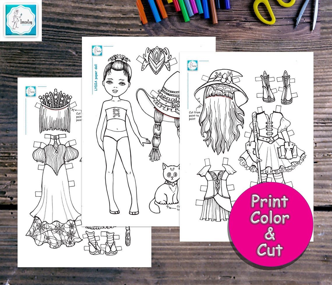 Witch Doll Printable. Digital Paper Doll Coloring Pages PDF. Halloween ...