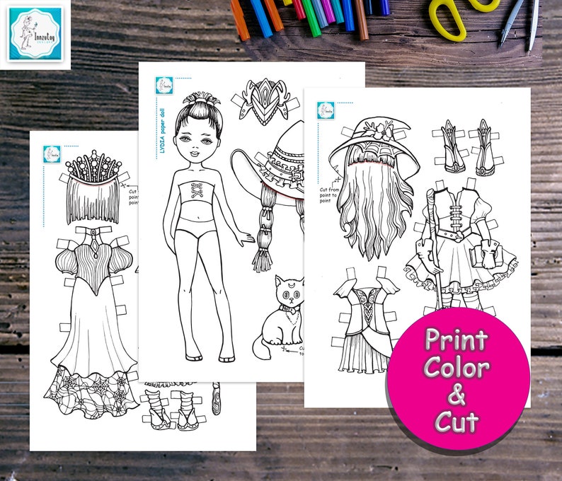 Witch Doll Printable. Digital Paper Doll Coloring Pages PDF. Halloween ...