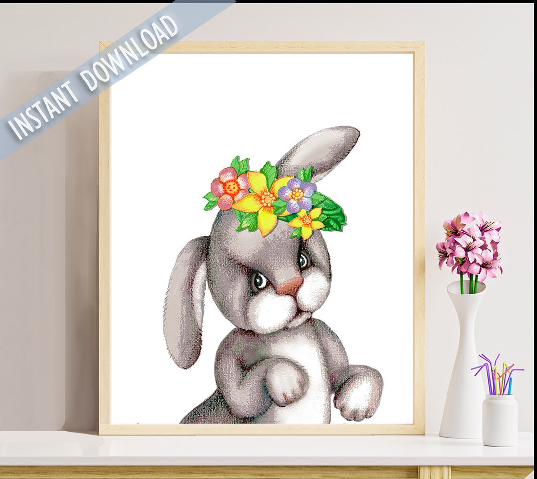 Rabbit Printable Art. Bunny Printable Download. Animal Wall Art. Rabbit ...