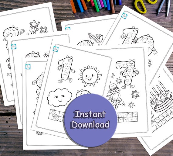 Number Tracing Coloring Pages 1 to 10 Learning Numbers | Etsy